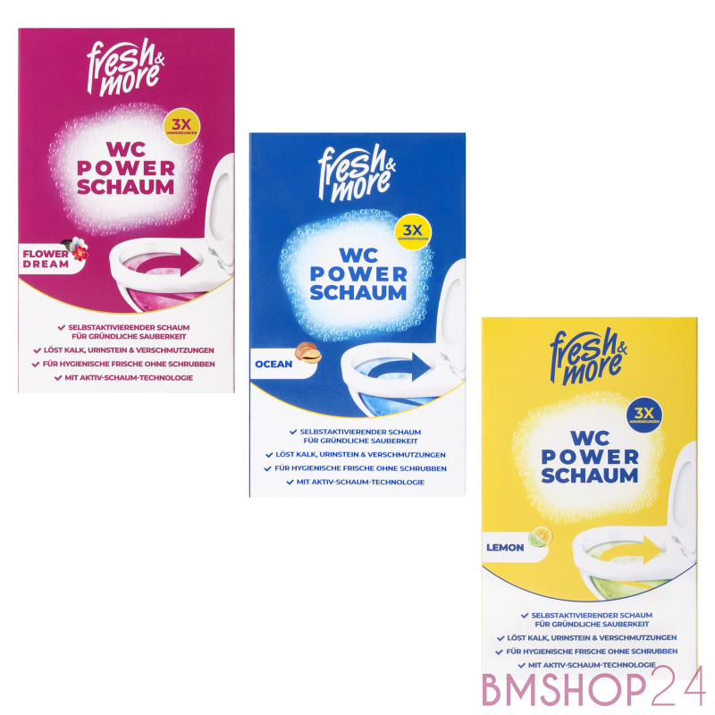 fresh & more WC Power-Schaum Reiniger mit Aktivkohle | 3x100 g Portio ...